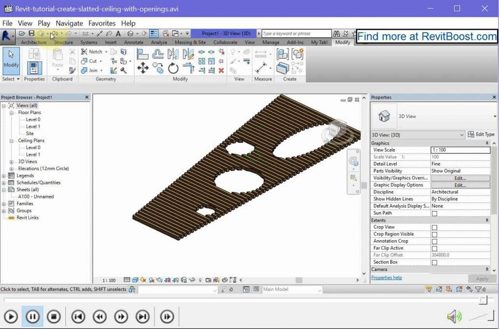 Create slatted Revit ceiling with openings - RV Boost